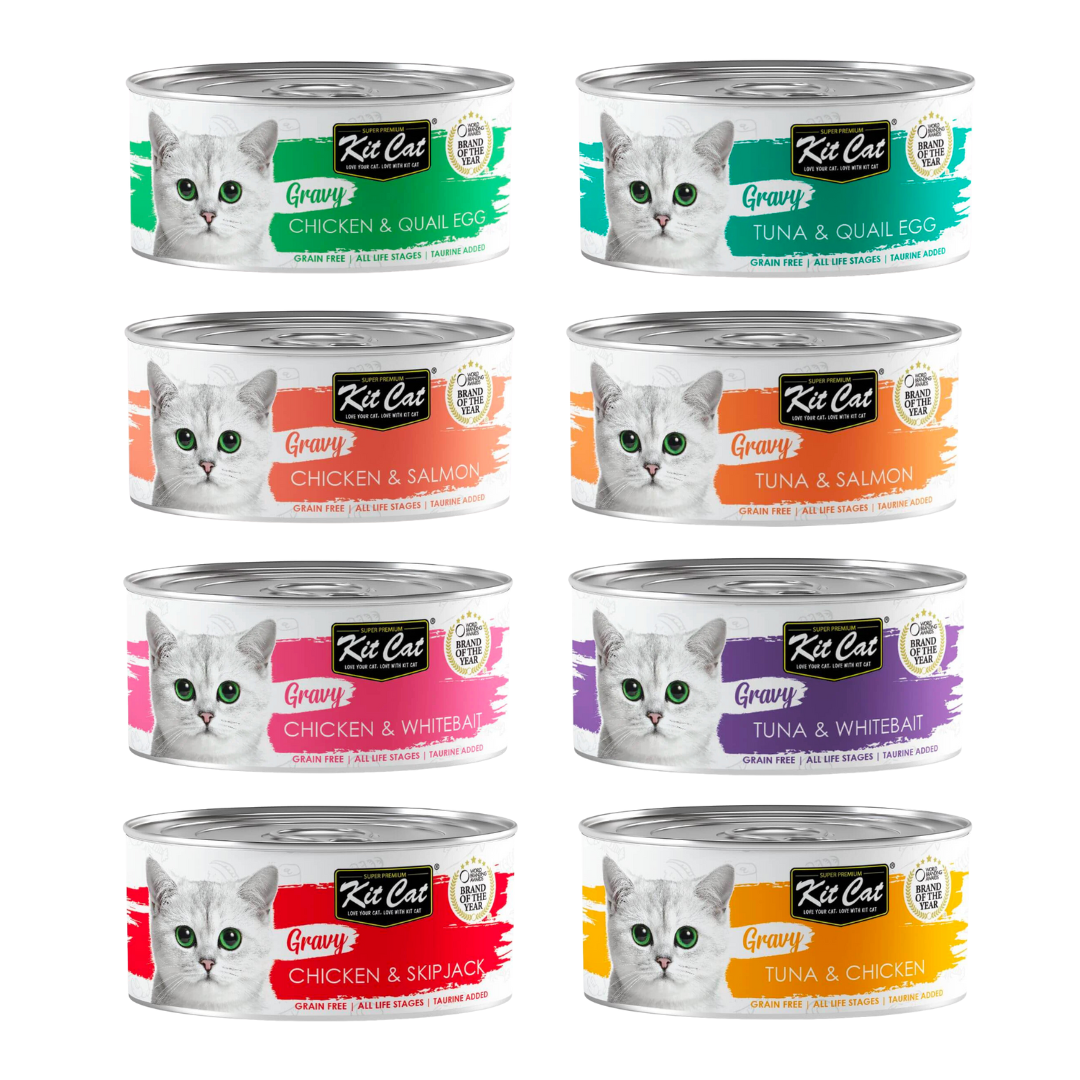 Kit Cat Gravy - Pack 8 Variedades - Comida Húmeda Lata Gatos | Katunip ...